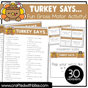 Turkey Says | Fun Thanksgiving Movement Cards Ice Breaker Gross Motor ...