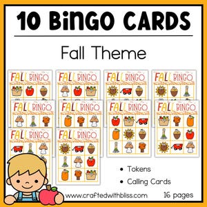 Fall Bingo for Classroom Game Preschool Kindergarten (10 Cards) - Etsy