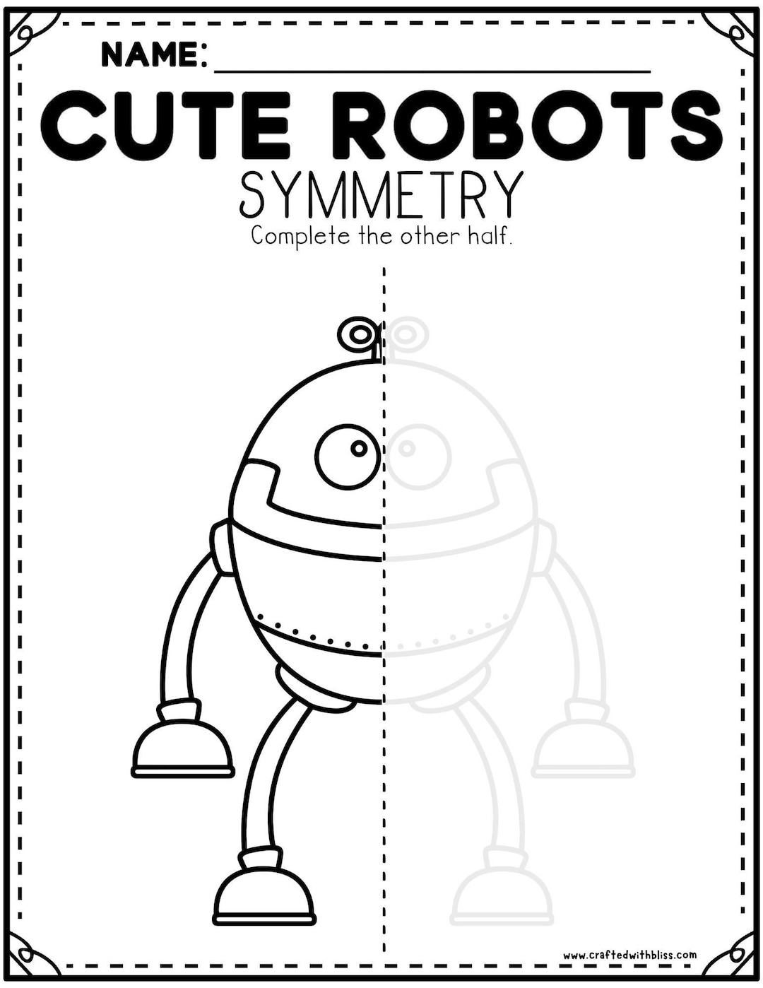 Symmetry for Kids: Robot-themed Activity Pack Printable and Interactive ...