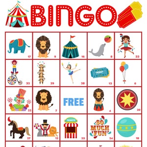 Circus Bingo Cards for Kids, Circus Bingo Birthday Party, Circus ...