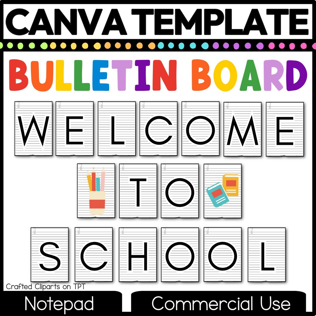 Editable Notepad Bulletin Board Decor Classroom Letters & Numbers Canva ...