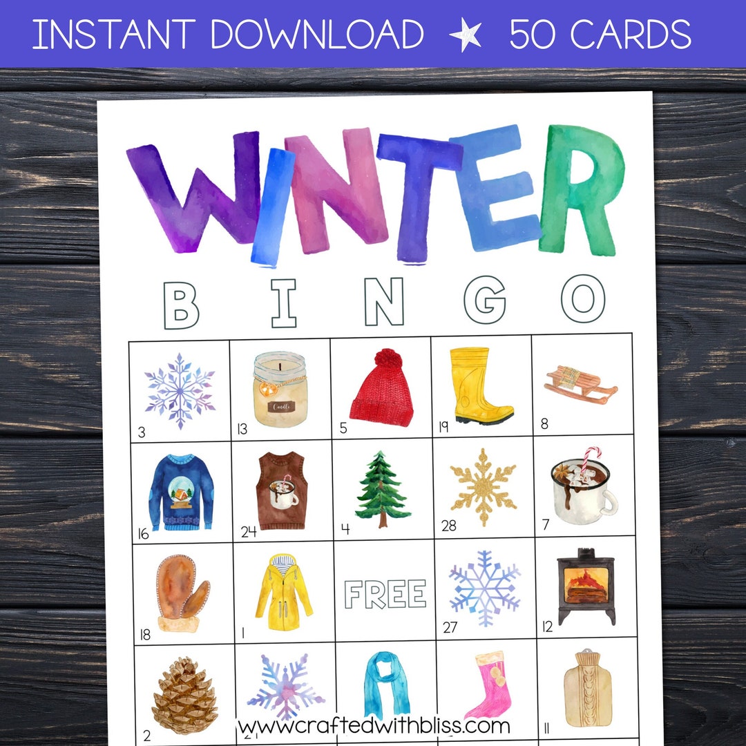 50 Winter Bingo Cards Classroom Game, Bingo Game, Winter Party Game ...