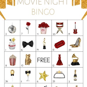 50 Movie Night Bingo Cards 5x5 Movie Night Theme Movie - Etsy