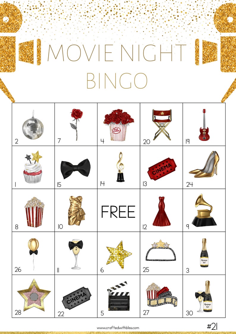 50 Movie Night Bingo Cards 5x5 Movie Night Theme Movie - Etsy