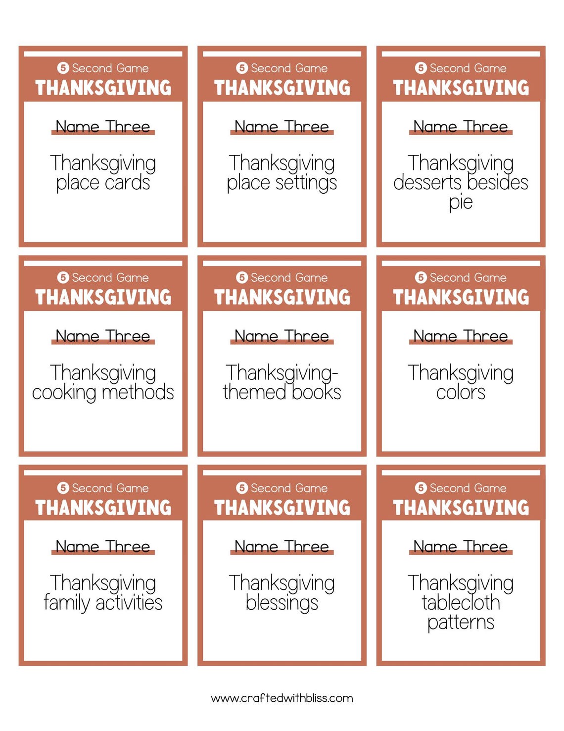 Thanksgiving Party Theme 5 Second Game 50 Cards Fun Friday Ice Breaker ...