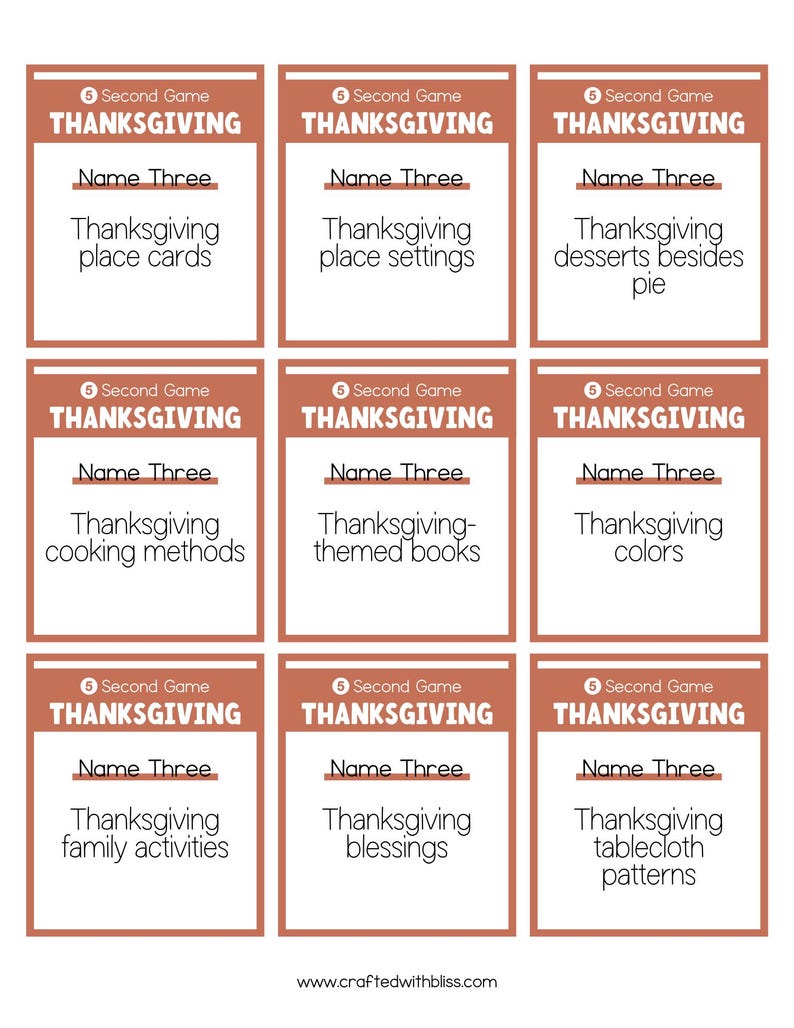 Thanksgiving Party Theme 5 Second Game 50 Cards Fun Friday Ice Breaker ...