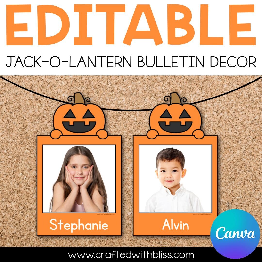 Editable Jack O Lantern Photo Bulletin Decor Canva Template Halloween ...