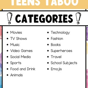 Teens Taboo Party Game 150 Cards Fun Friday Ice Breaker Brain Break ...