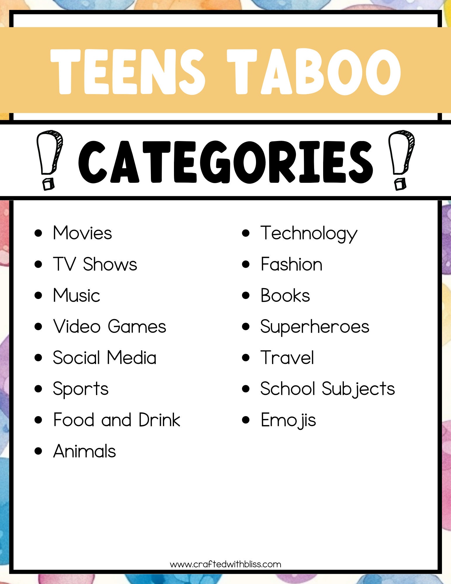 Teens Taboo Party Game 150 Cards Fun Friday Ice Breaker Brain Break ...