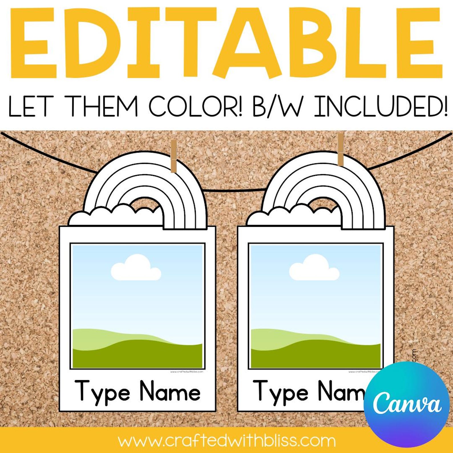Editable Rainbow Photo Bulletin Decor | Canva Template Back to School ...
