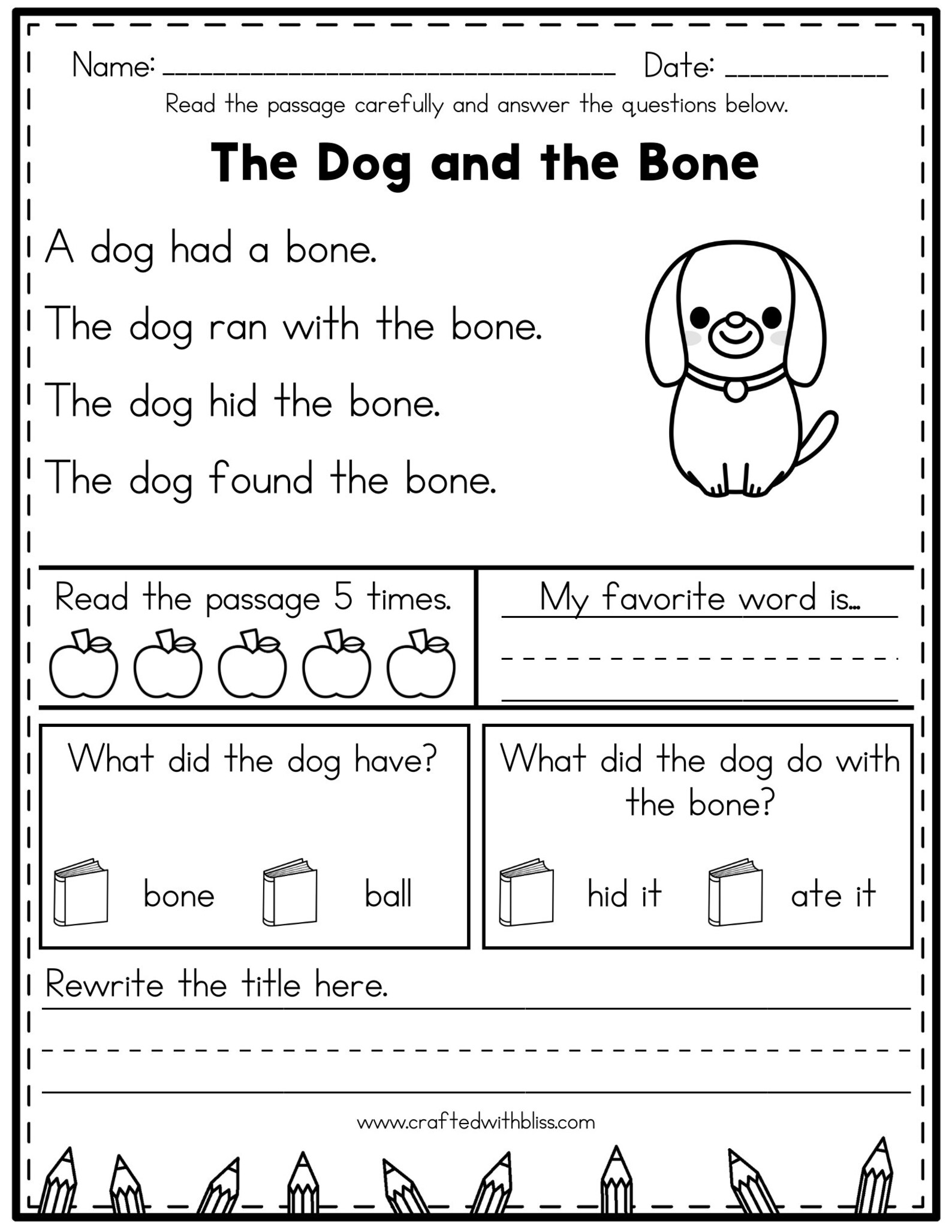 Kindergarten Reading Comprehension Printable Homeschool Literacy Center ...