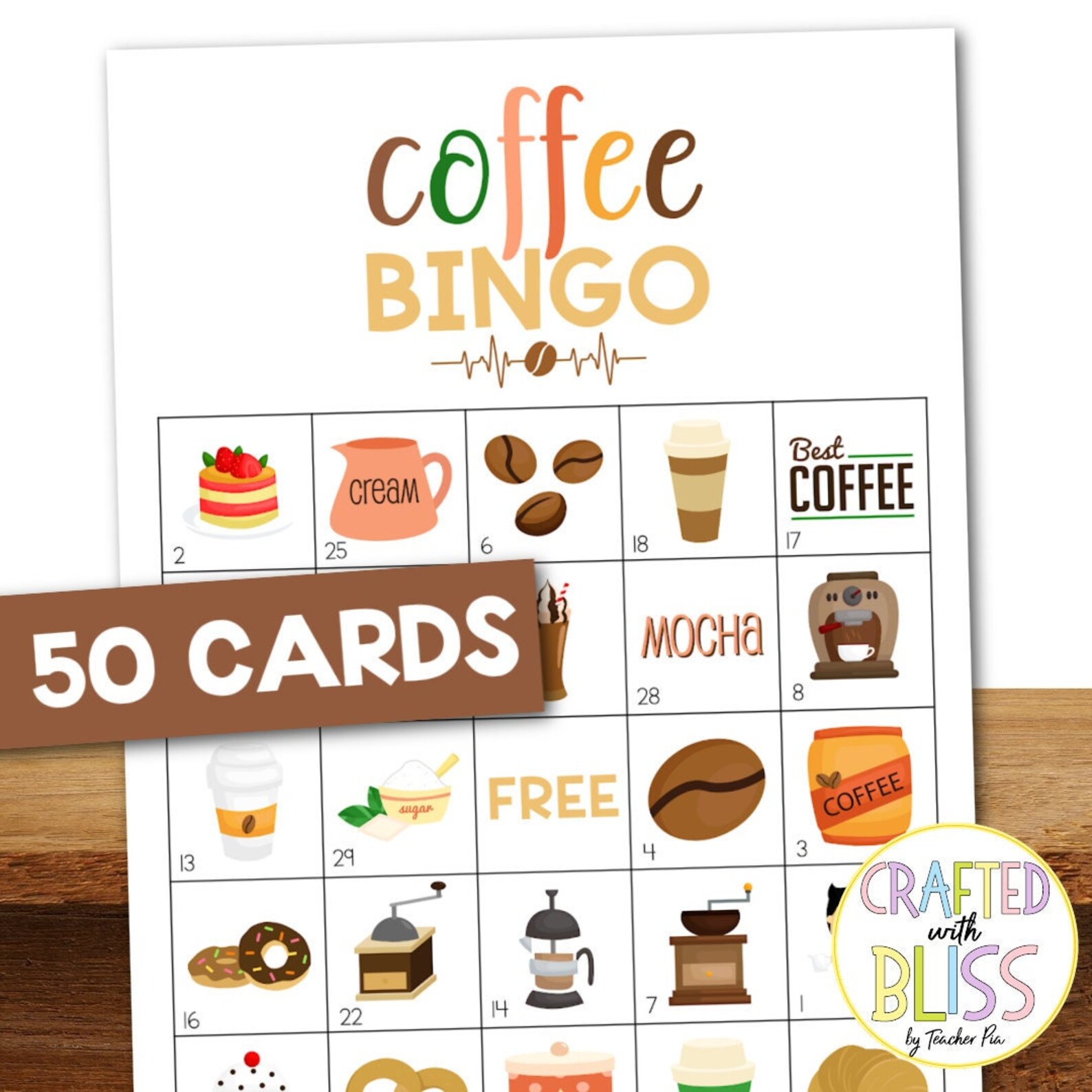 50 Coffee Bingo Cards Classroom Game, Bingo Game, Coffee Party Game ...
