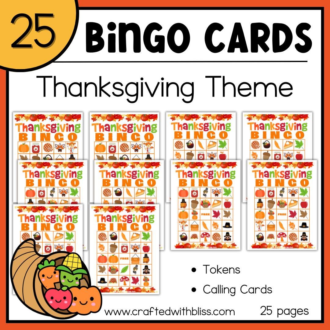 Thanksgiving Party BINGO Game (25 Cards) - Etsy