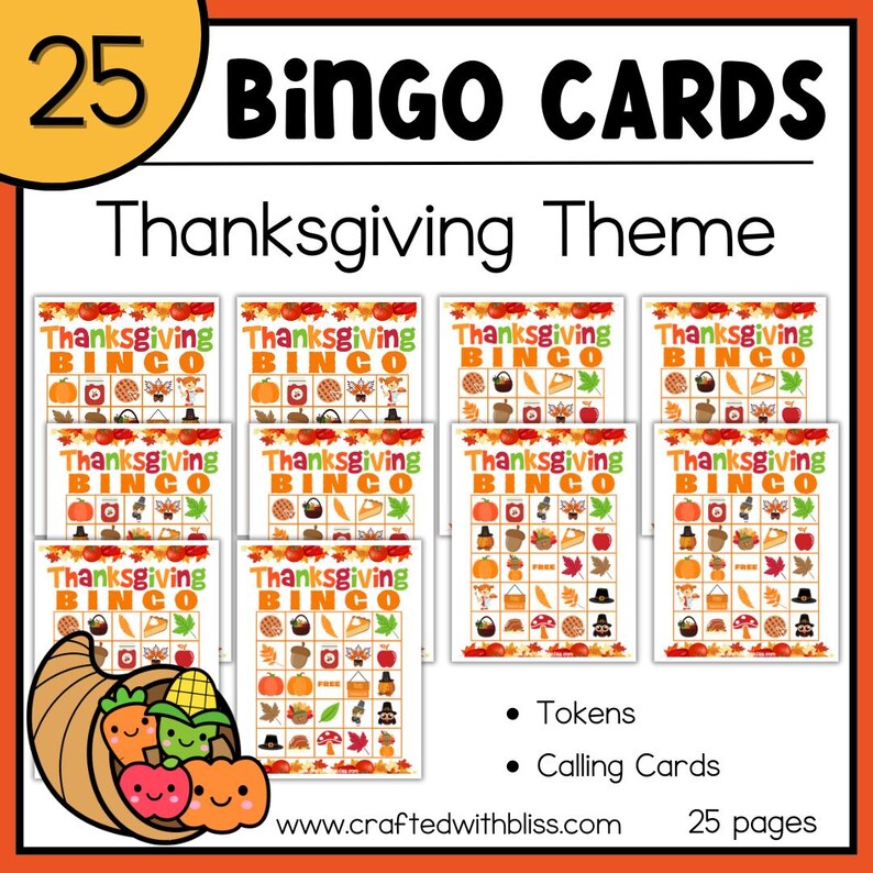 Thanksgiving Party BINGO Game (25 Cards) - Etsy
