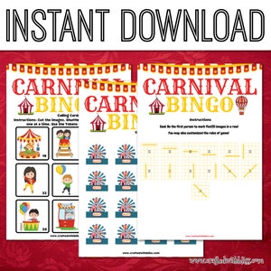 Carnival Bingo for Kids, Carnival Bingo Birthday Party, Carnival ...