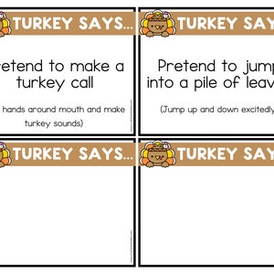 Turkey Says | Fun Thanksgiving Movement Cards Ice Breaker Gross Motor ...