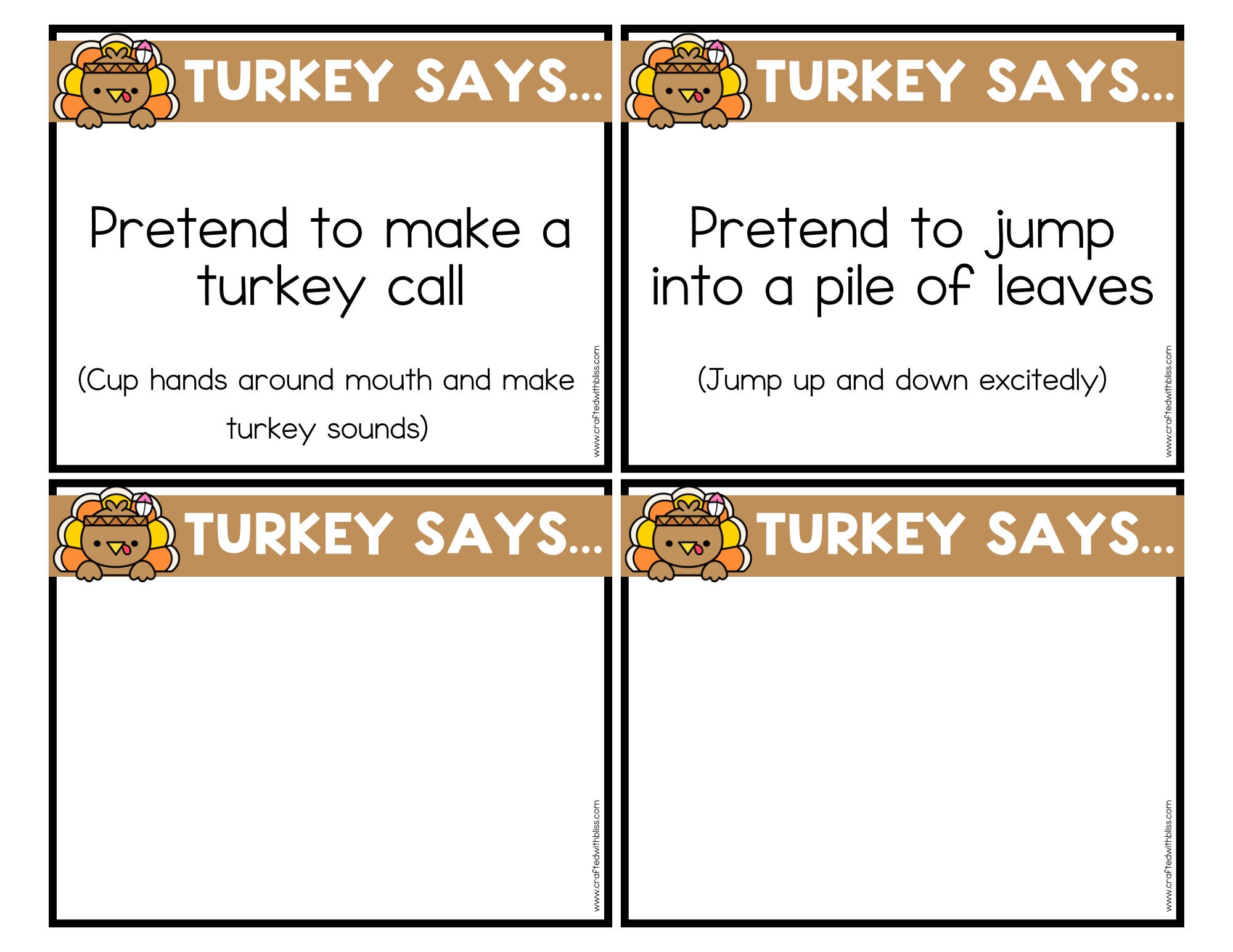 Turkey Says | Fun Thanksgiving Movement Cards Ice Breaker Gross Motor ...