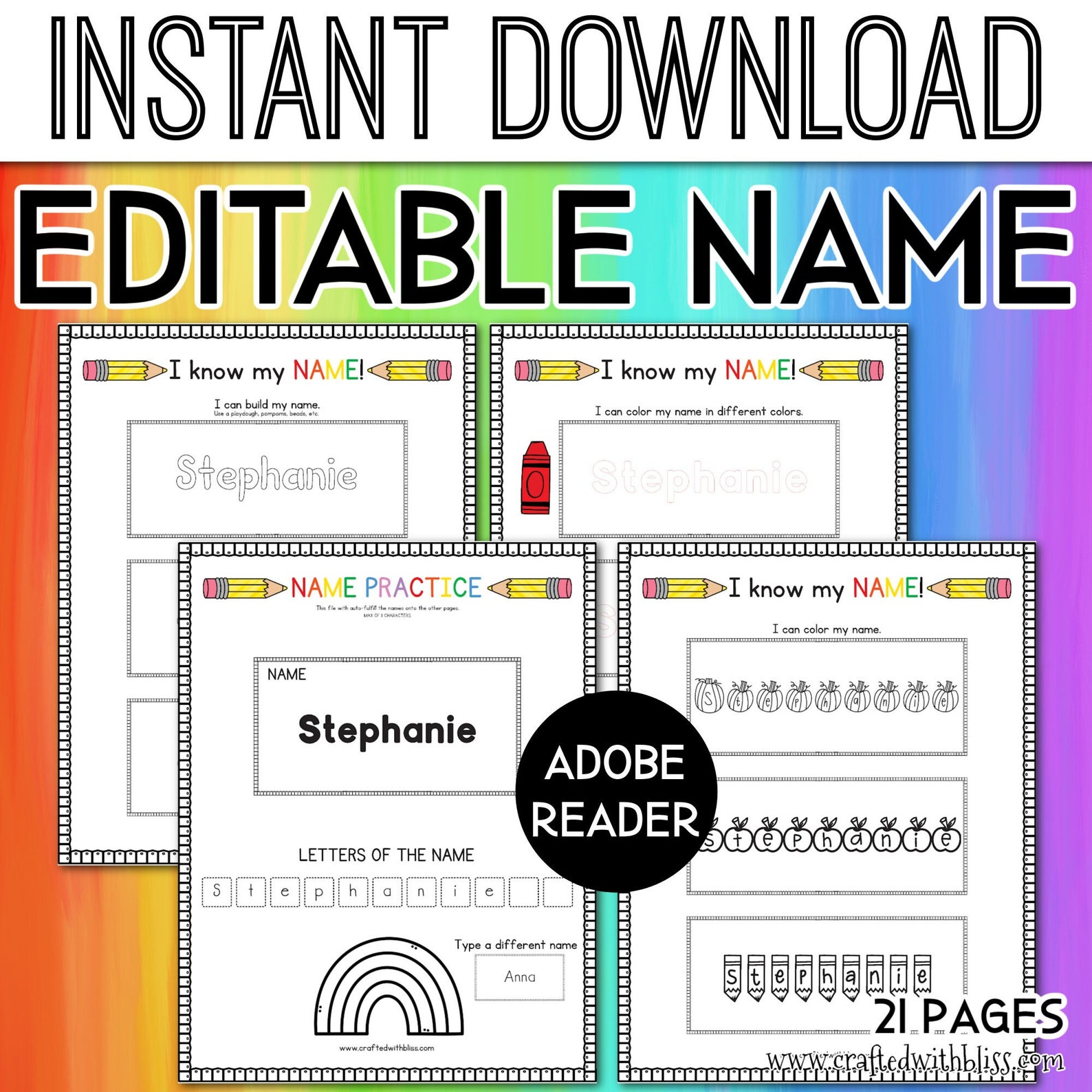 Editable Name Practice Printable Rainbow Theme - Etsy