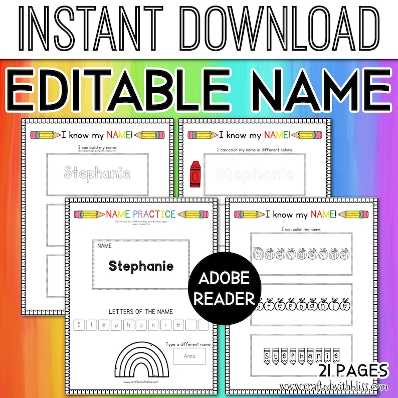 Editable Name Practice Printable Rainbow Theme - Etsy