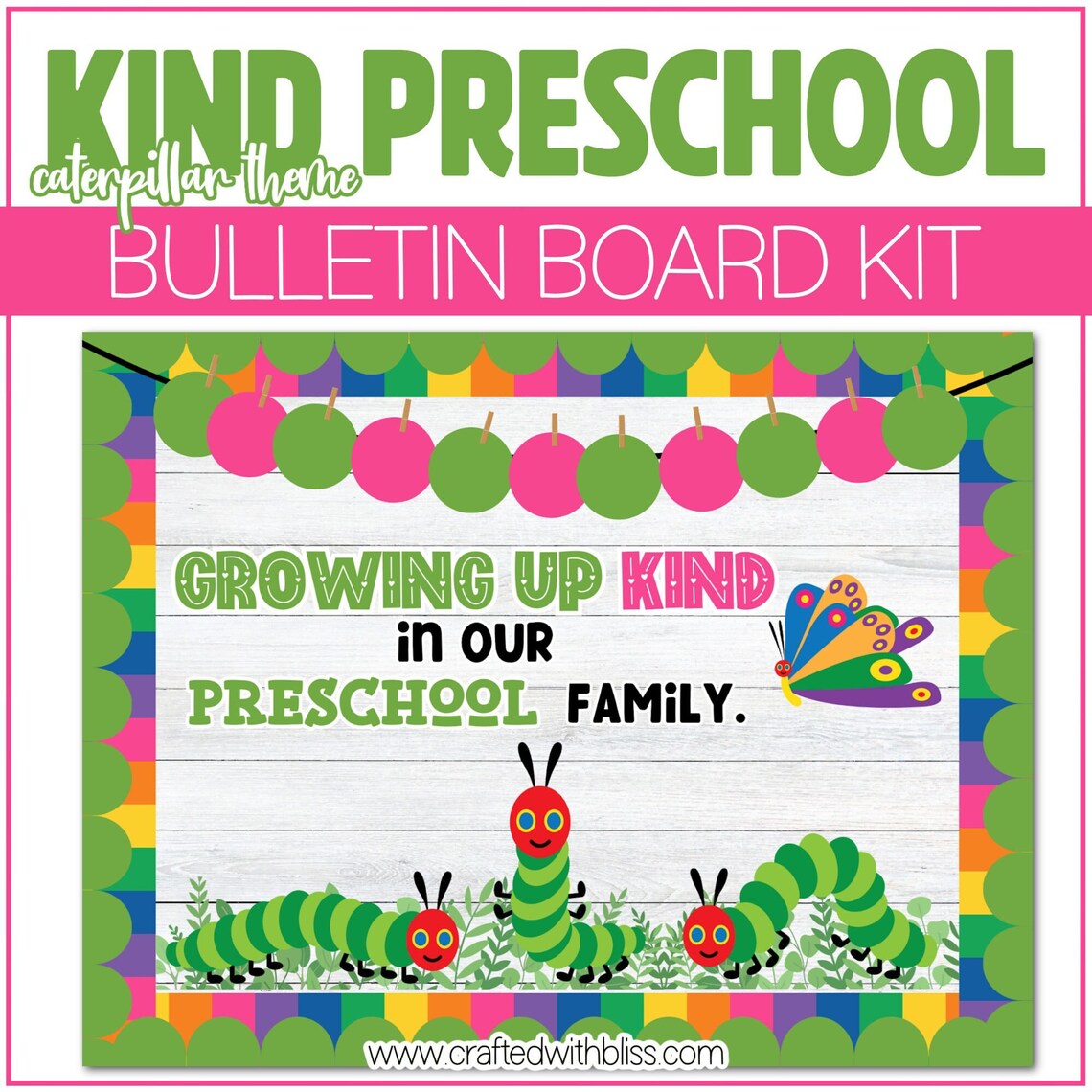 Growing up Kind Caterpillar Theme Bulletin Board Kit Door Classroom ...