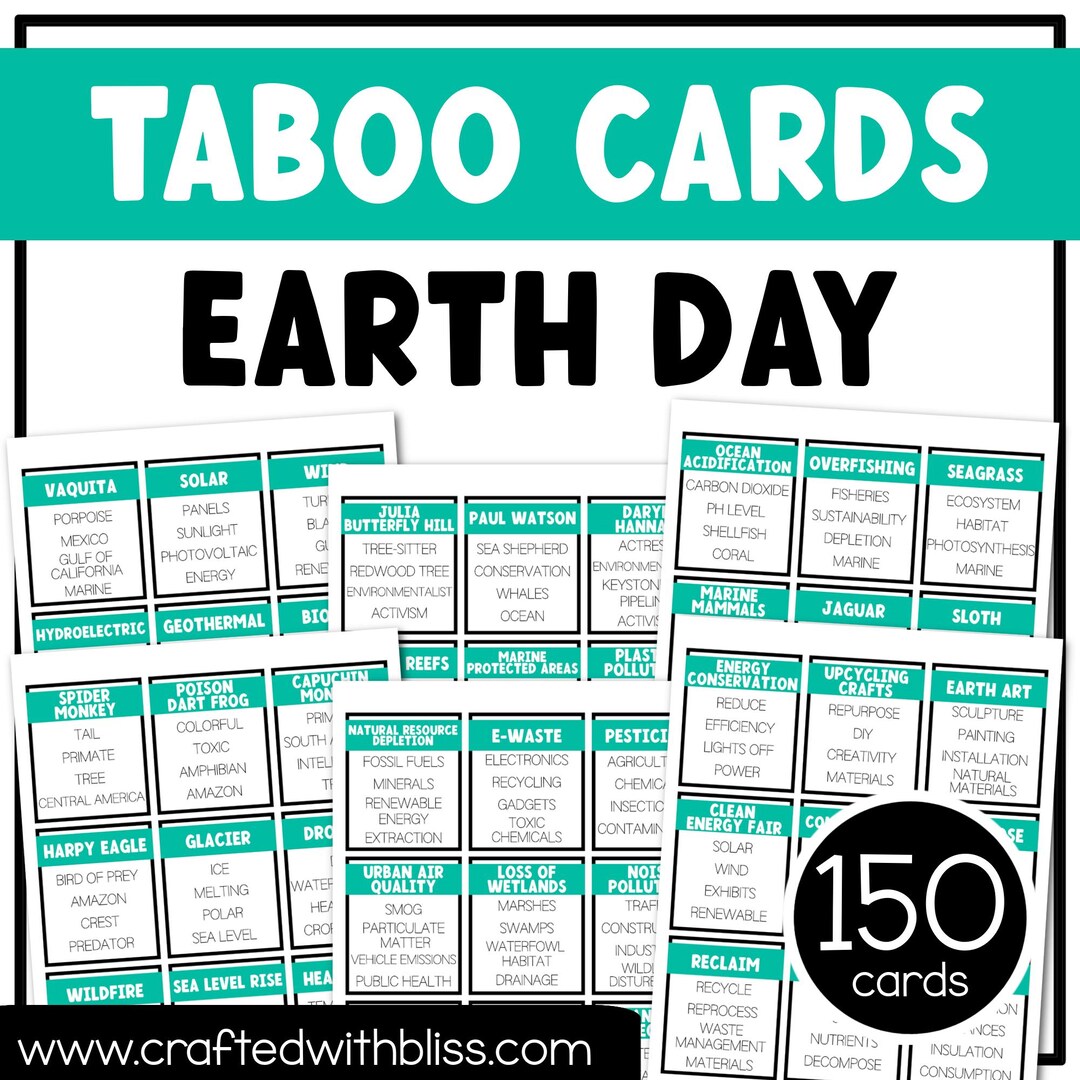 Earth Day Taboo Party Game 150 Card Fun Friday Ice Breaker Brain Break ...