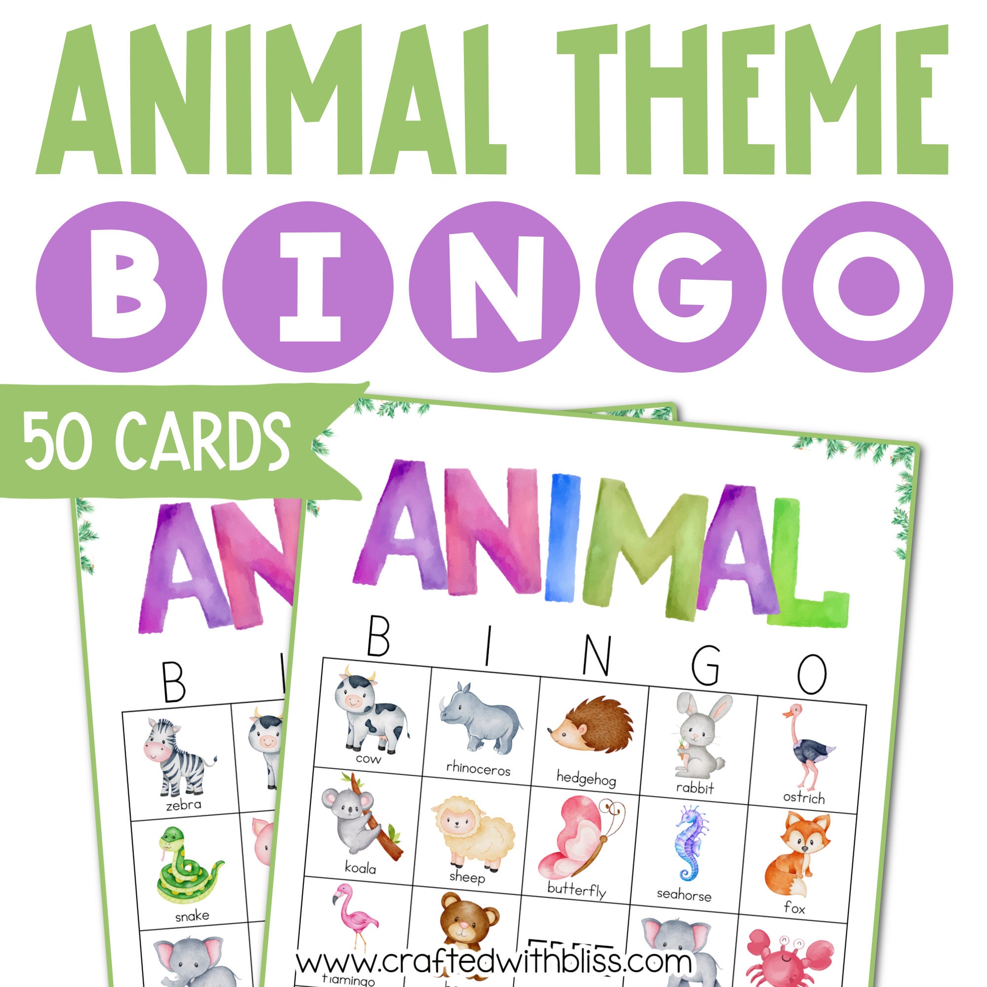 50 Animal Party Bingo Cards Classroom Game, Bingo Game, Animal Party ...