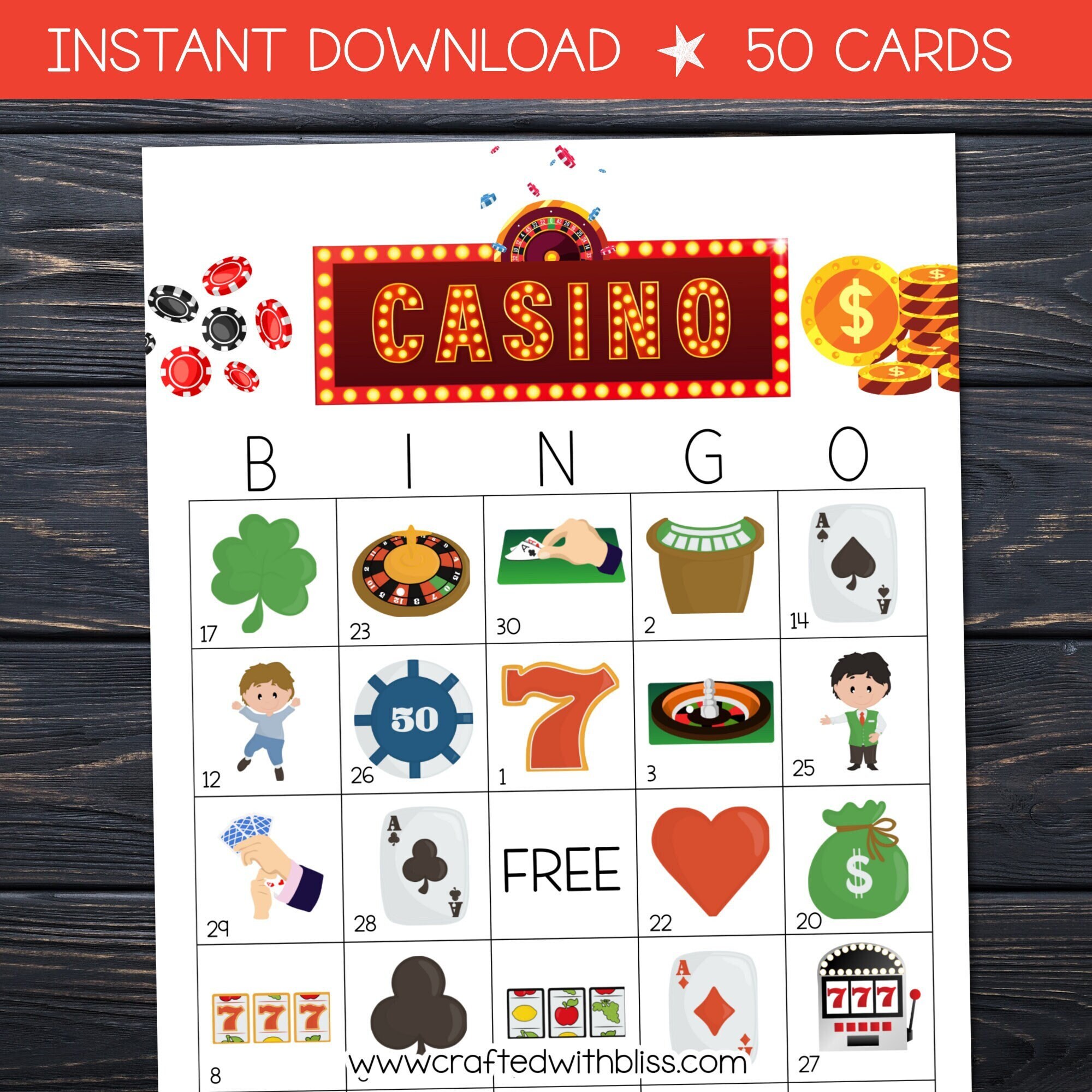 50 Casino Bingo Cards - Etsy