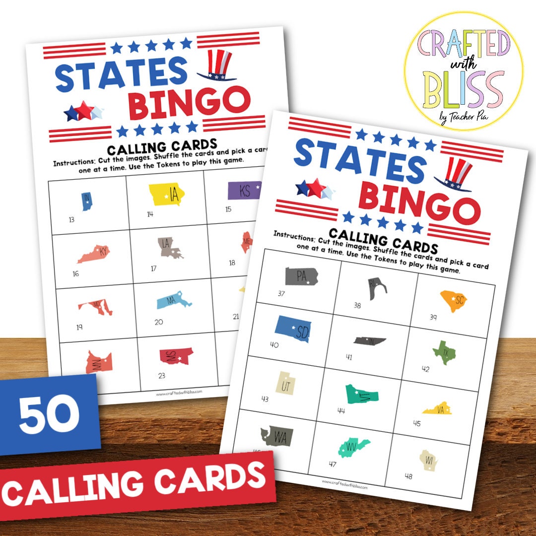 50 States Bingo Cards Classroom Game, Bingo Game, Party Game, Work ...
