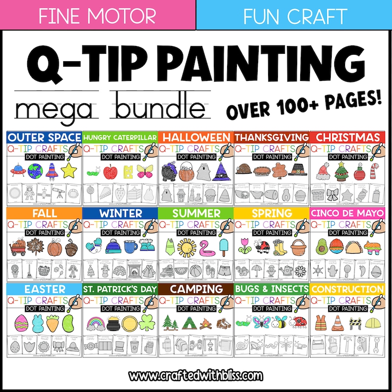 Q-tip Painting Mega Bundle Preschool Kindergarten Craft - Etsy