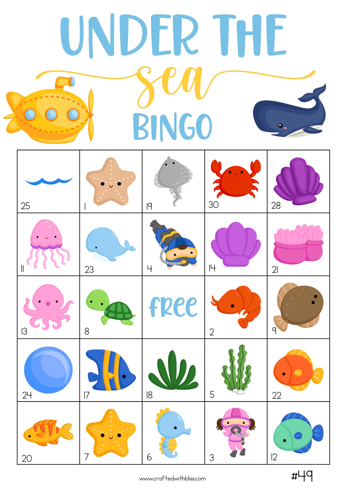 50 Under the Sea Bingo Cards Classroom Game, Bingo Game Party Game ...