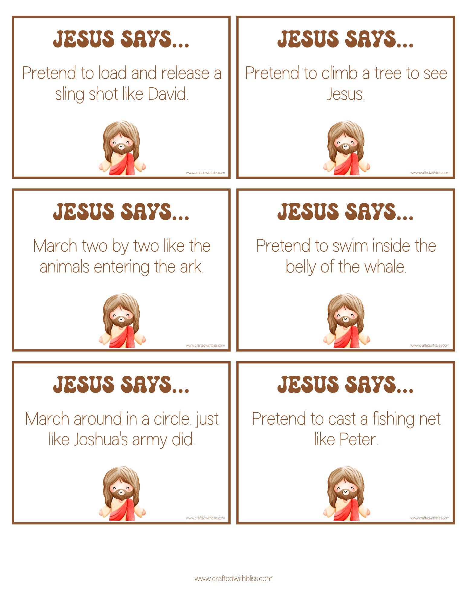 Jesus Says Bible Movement Cards Montessori Homeschool Flashcards Church ...