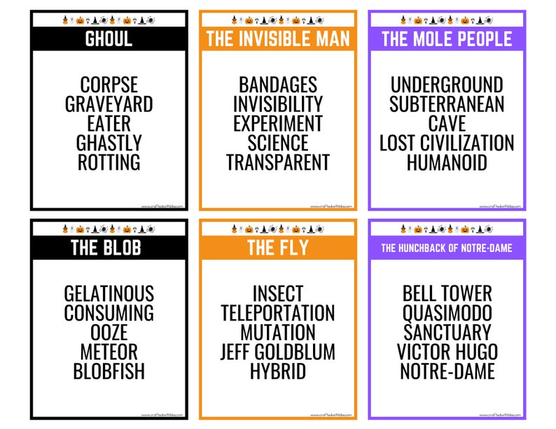 Halloween Taboo Game Cards Printable Family Halloween Game - Etsy