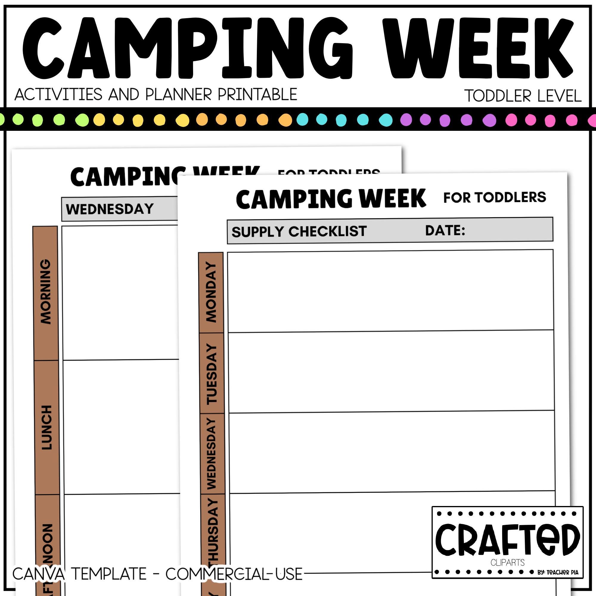 Editable Camping Week Activities and Planner Toddler Canva Template 2 ...
