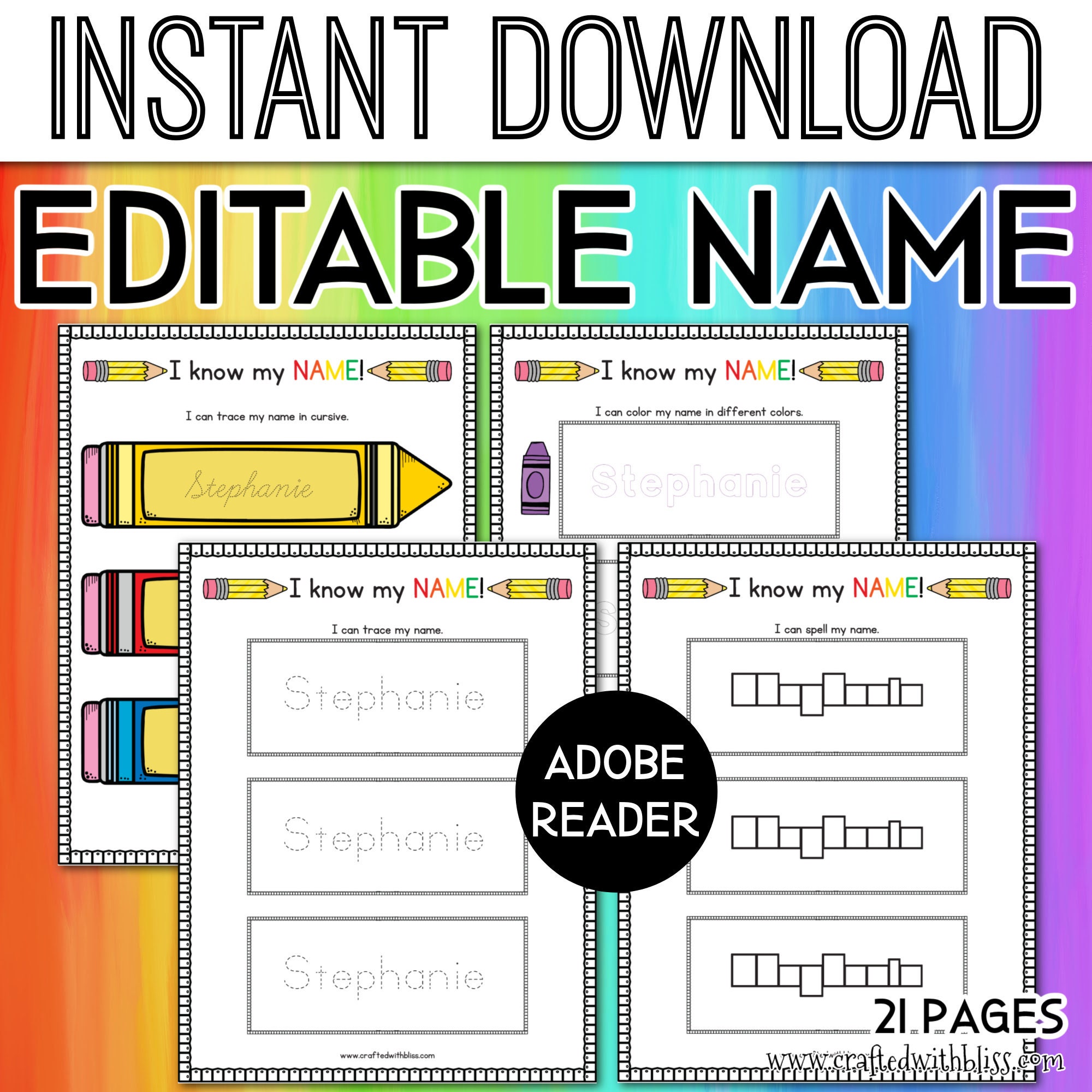Editable Name Practice Printable Rainbow Theme - Etsy