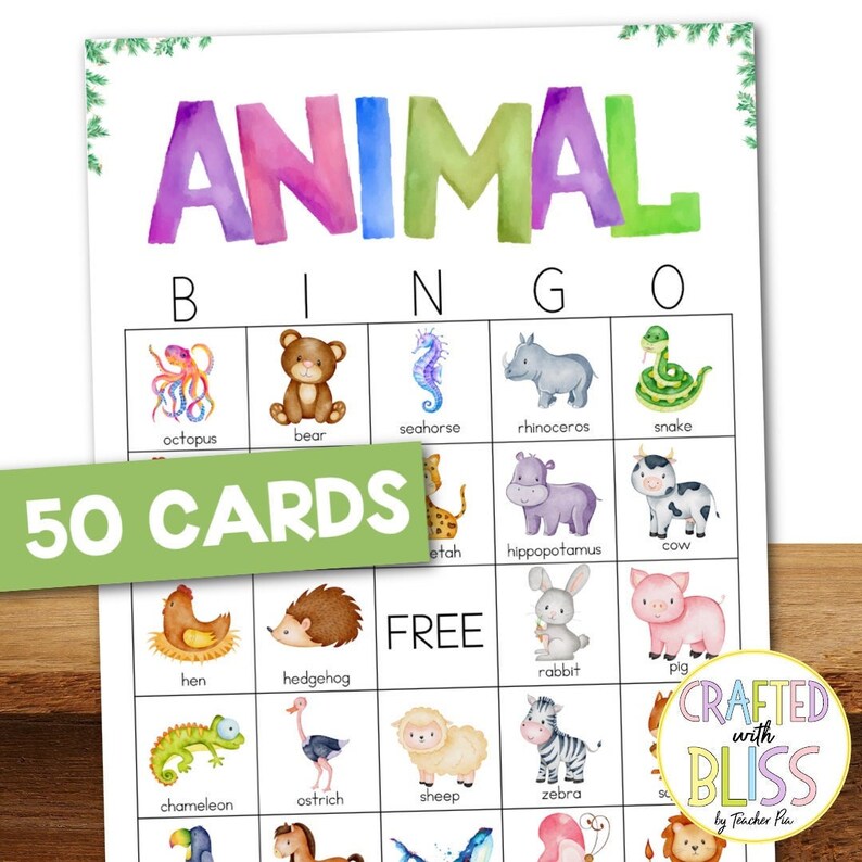 50 Animal Party Bingo Cards Classroom Game, Bingo Game, Animal Party ...