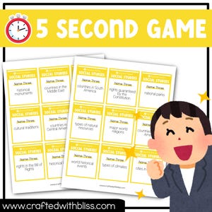 Elementary Social Studies 5 Second Game 50 Cards Fun Friday Ice Breaker ...