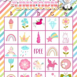 Unicorn Bingo for Kids Unicorn Bingo Birthday Party - Etsy