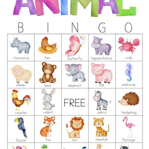 50 Animal Party Bingo Cards Classroom Game, Bingo Game, Animal Party ...