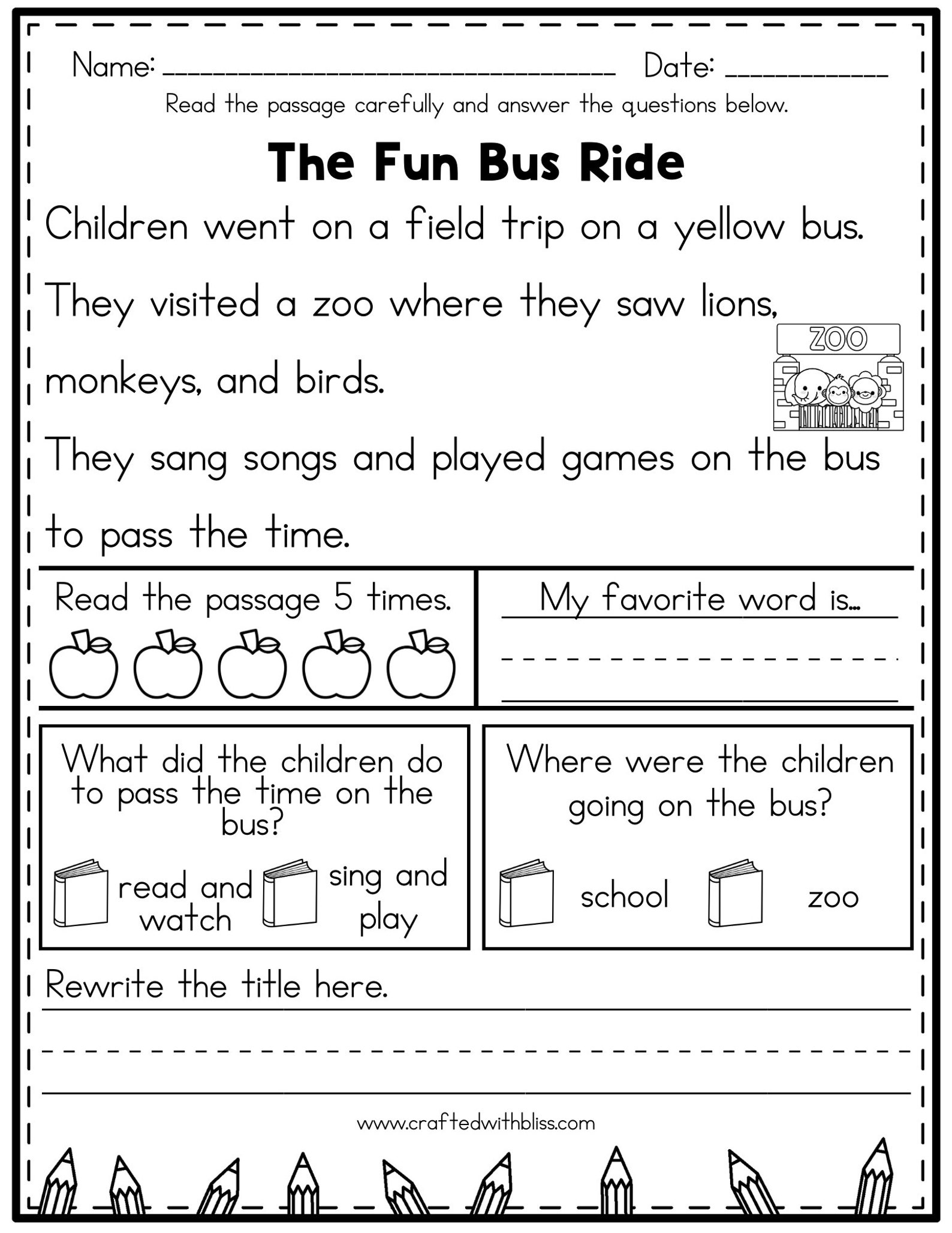 Kindergarten Reading Comprehension Printable Homeschool Literacy Center ...