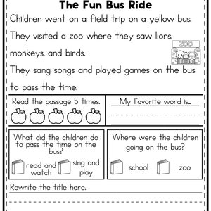 Kindergarten Reading Comprehension Homeschool Printable Fluency ...