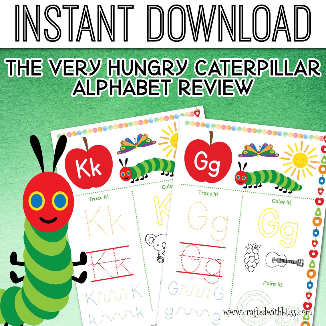 The Very Hungry Caterpillar Alphabet Review Printablethe Very | Etsy