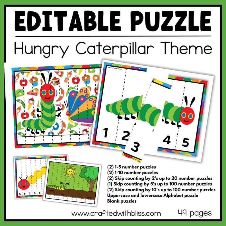 Hungry Caterpillar Alphabet and Number Order Puzzle (math and Literacy ...