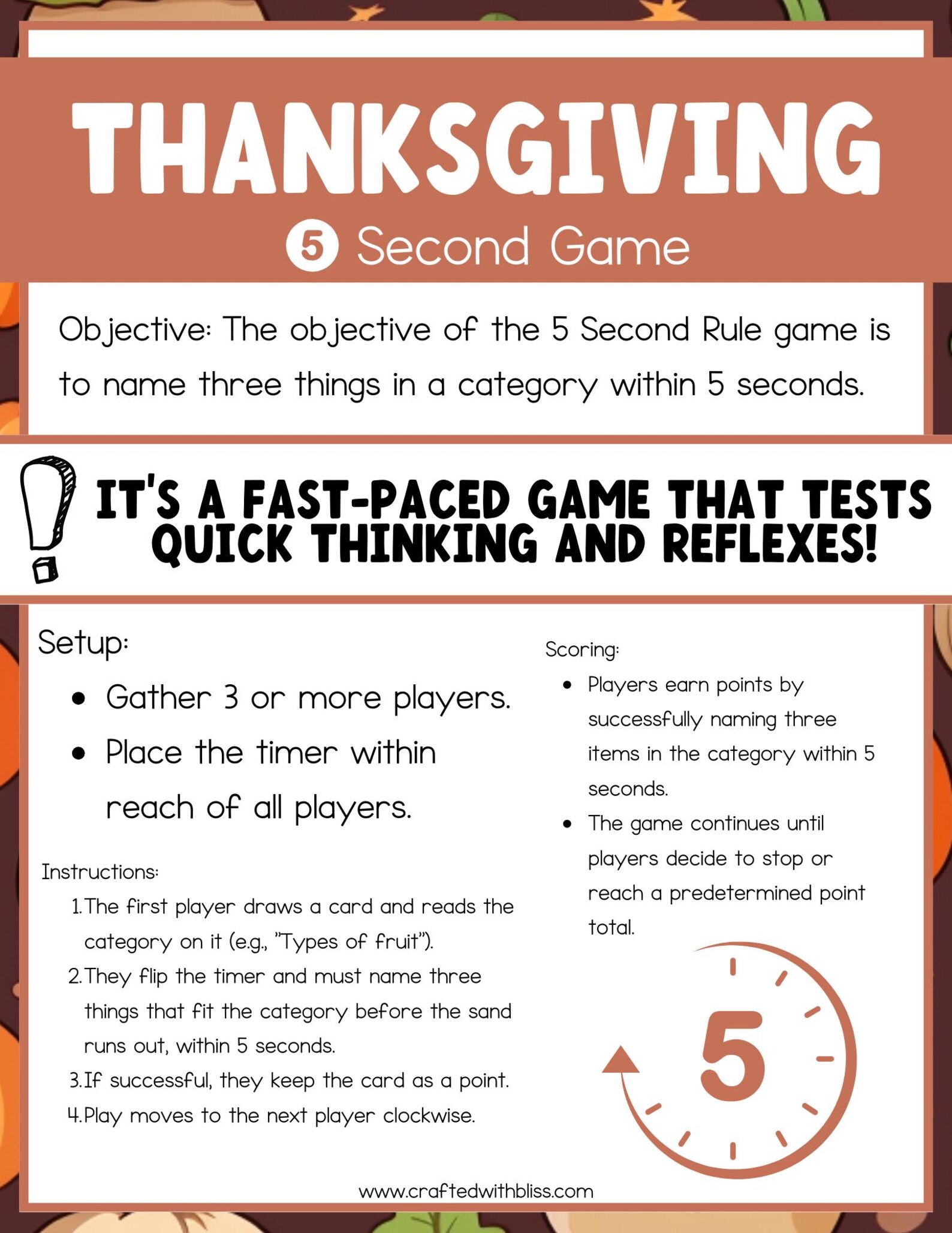 Thanksgiving Party Theme 5 Second Game 50 Cards Fun Friday Ice Breaker ...