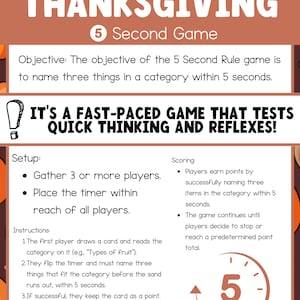 Thanksgiving Party Theme 5 Second Game 50 Cards Fun Friday Ice Breaker ...