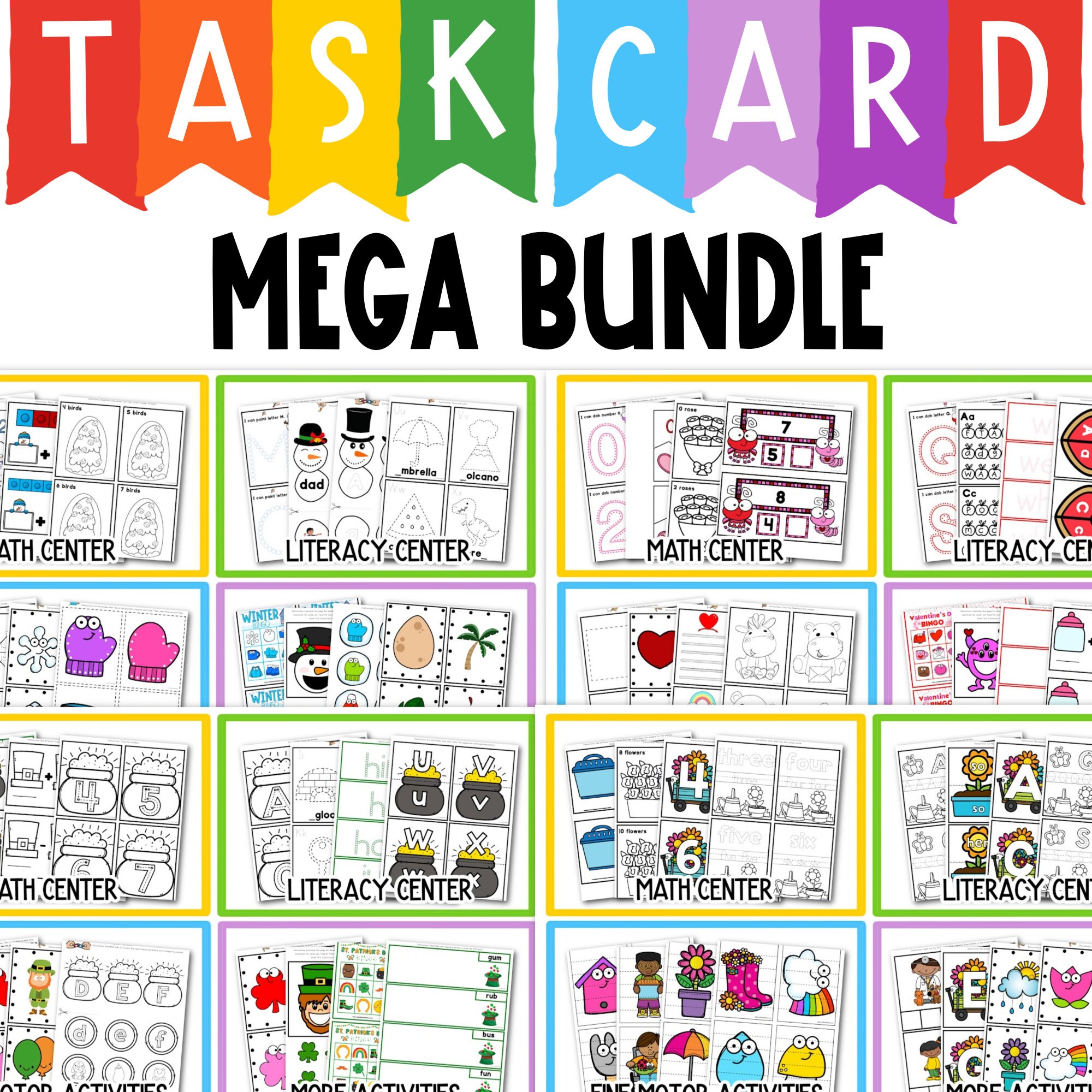 All Year Task Cards Math and Literacy Mega Bundle preschool, Sped ...