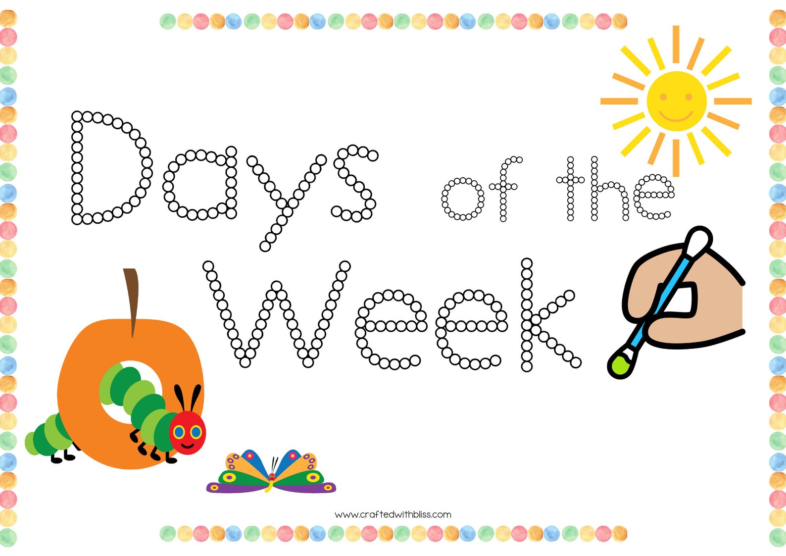Hungry Caterpillar Days of the Week Qtip Dot Painting Coloring Pages ...