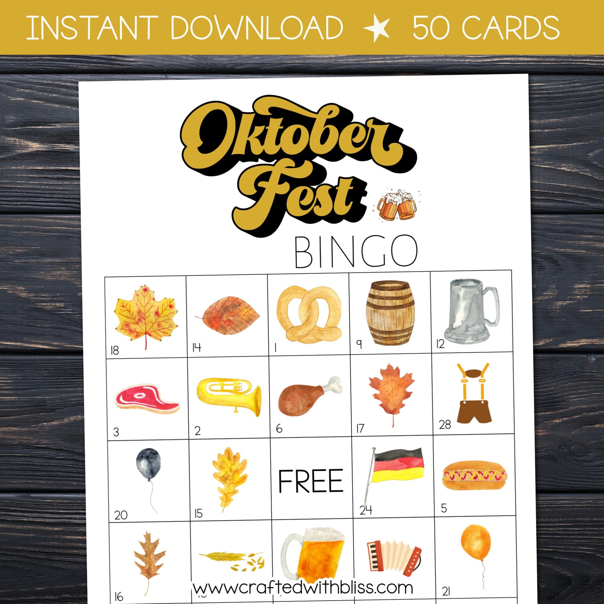 50 Oktoberfest Bingo Cards, Bingo Game, Oktoberfest Party Game, Work ...