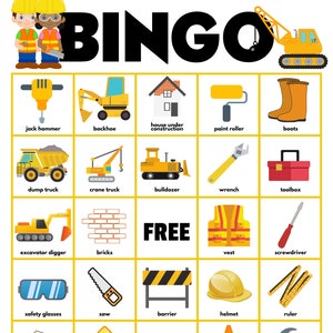 20 Construction Bingo Cards - Etsy