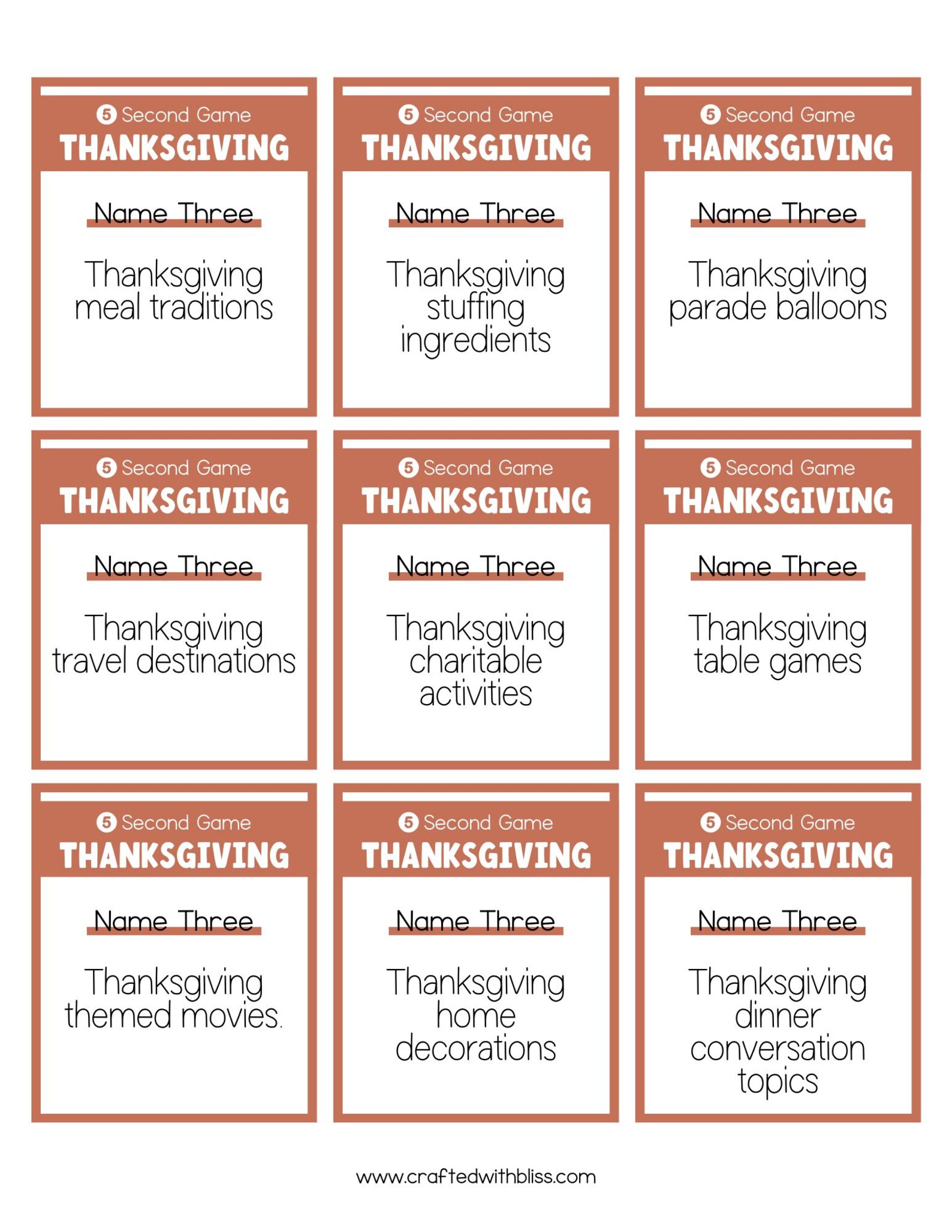 Thanksgiving Party Theme 5 Second Game 50 Cards Fun Friday Ice Breaker ...