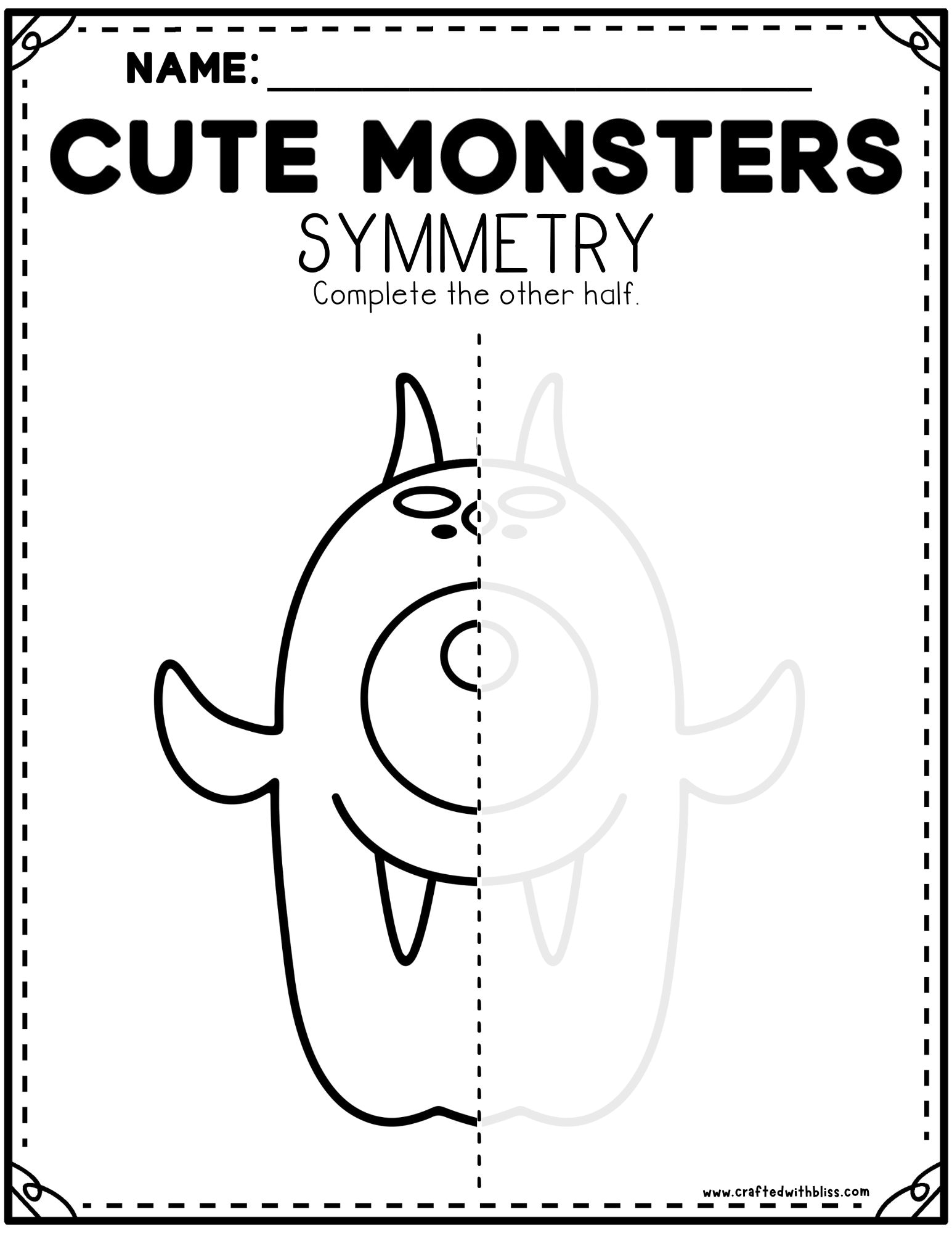 Cute Monster Theme Symmetry Printable for Early Finishers Halloween ...